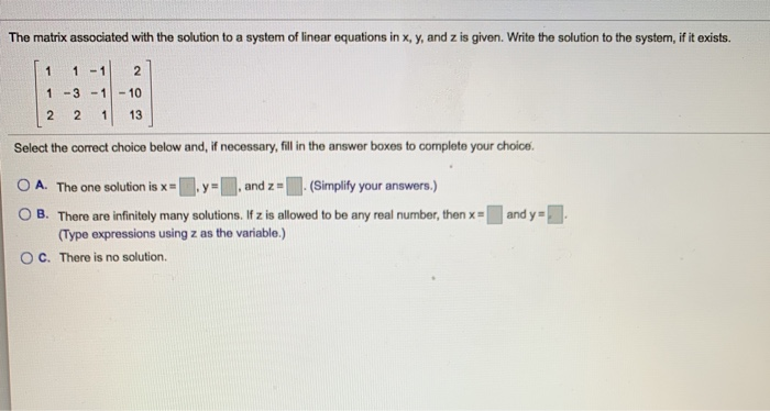 Solved The matrix associated with the solution to a system | Chegg.com