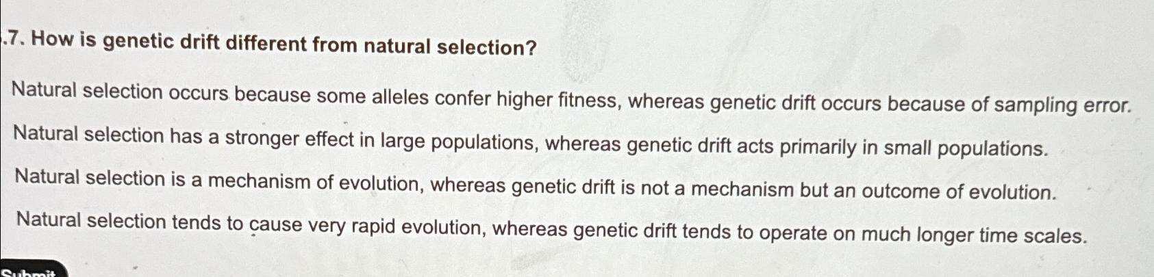Solved How is genetic drift different from natural | Chegg.com
