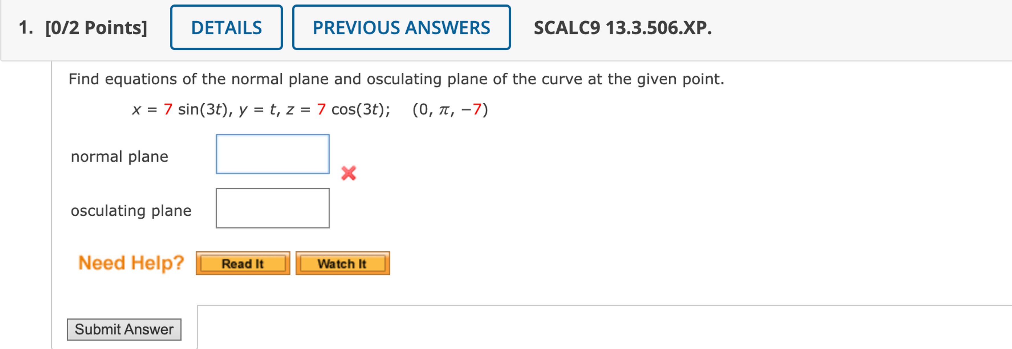 Solved Find equations of the normal plane and osculating | Chegg.com