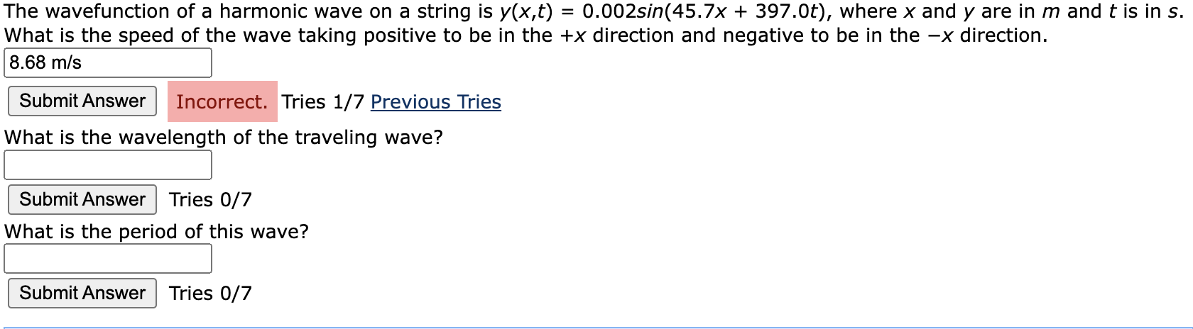 Solved The wavefunction of a harmonic wave on a string is | Chegg.com