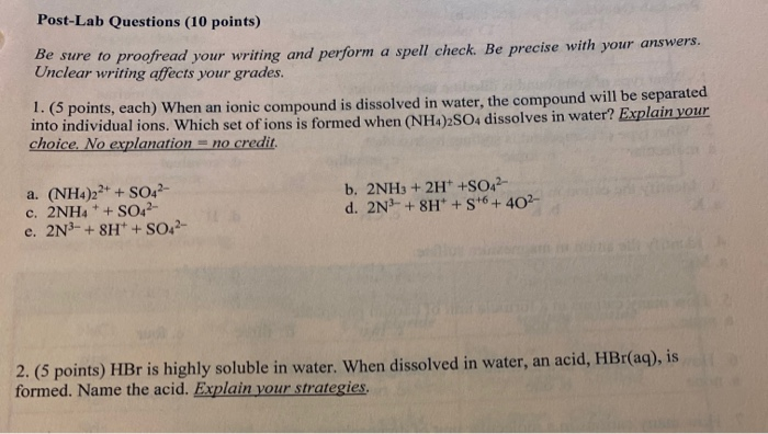 Solved Post-Lab Questions (10 points) Be sure to proofread | Chegg.com