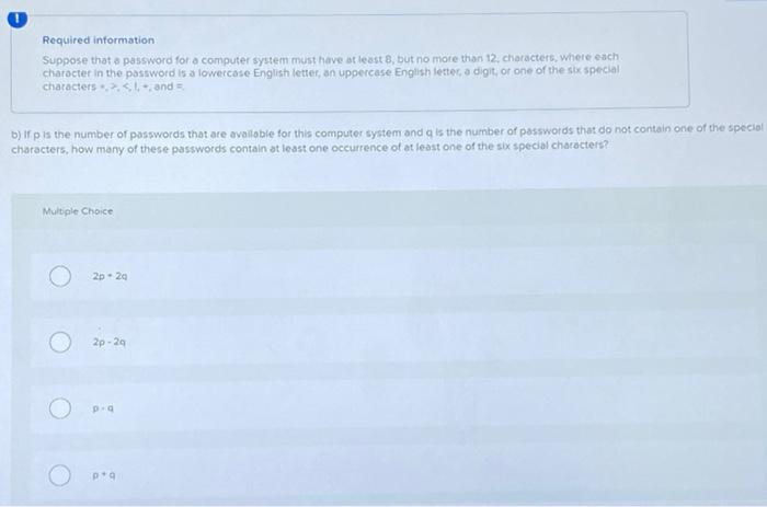 Solved Required information Suppose that a password for a | Chegg.com