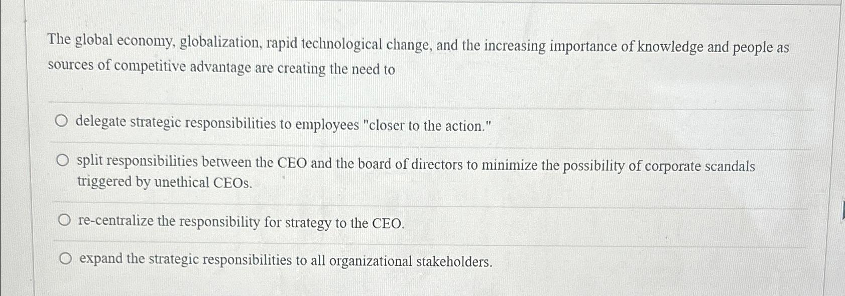 Solved The global economy, globalization, rapid | Chegg.com