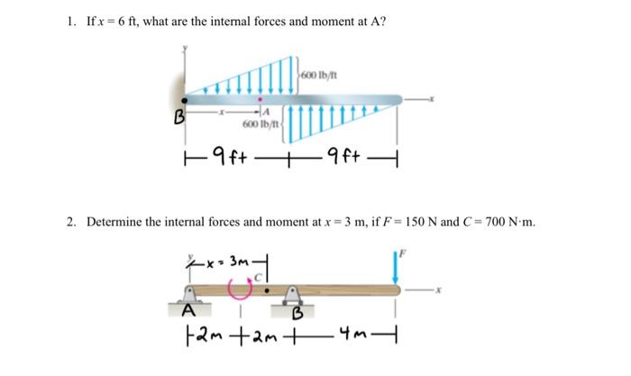 Solved 1. If x=6ft, what are the internal forces and moment | Chegg.com