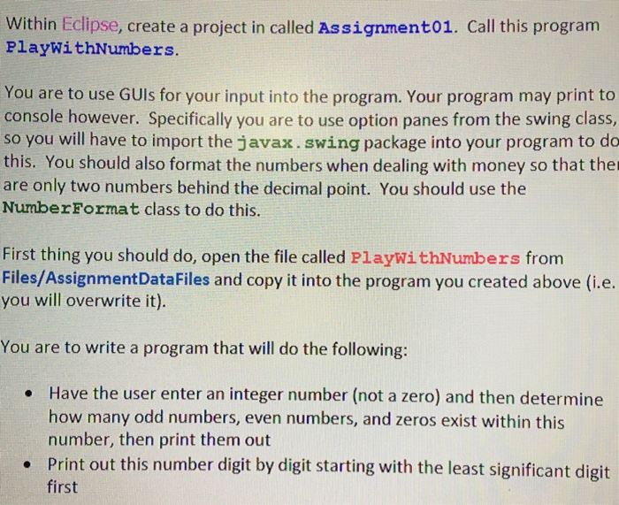Solved Within Eclipse, create a project in called | Chegg.com