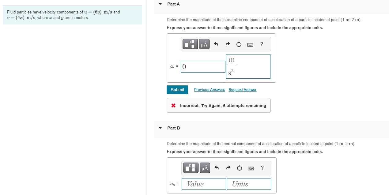 Solved Fluid particles have velocity components of u=(6y)ms | Chegg.com