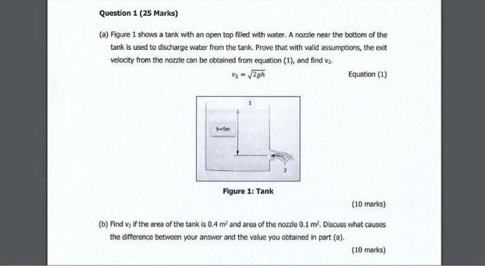 Solved Question 1 (25 Marks) (a) Figure 1 shows a tank with | Chegg.com