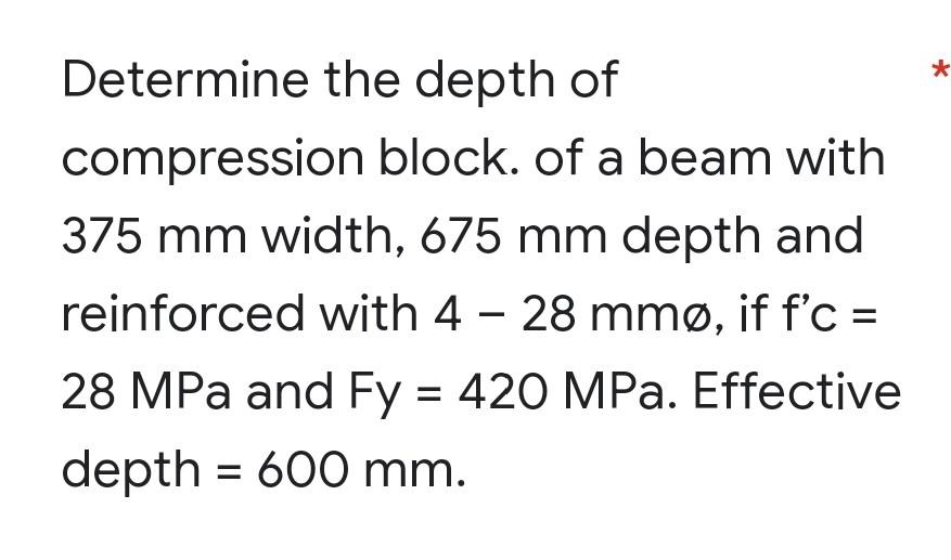Solved Determine the depth of compression block. of a beam | Chegg.com