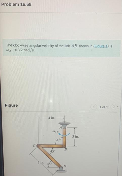 Solved The Clockwise Angular Velocity Of The Link Ab Shown