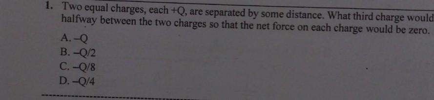 Solved 1. Two equal charges, each +Q, are separated by some | Chegg.com