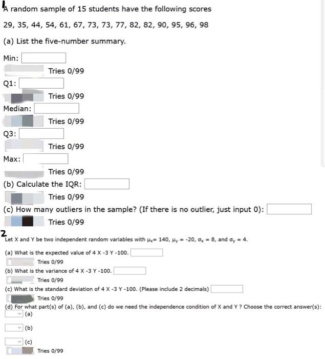 Solved random sample of 15 students have the following | Chegg.com