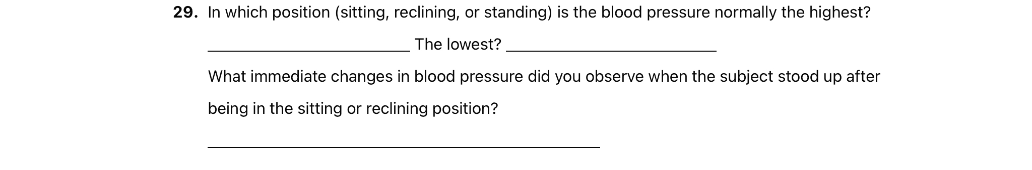Solved In which position (sitting, ﻿reclining, or standing) | Chegg.com
