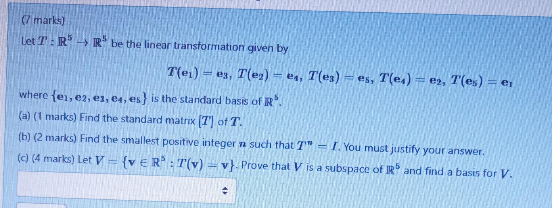Solved Let T:R5→R5 be the linear transformation given by | Chegg.com