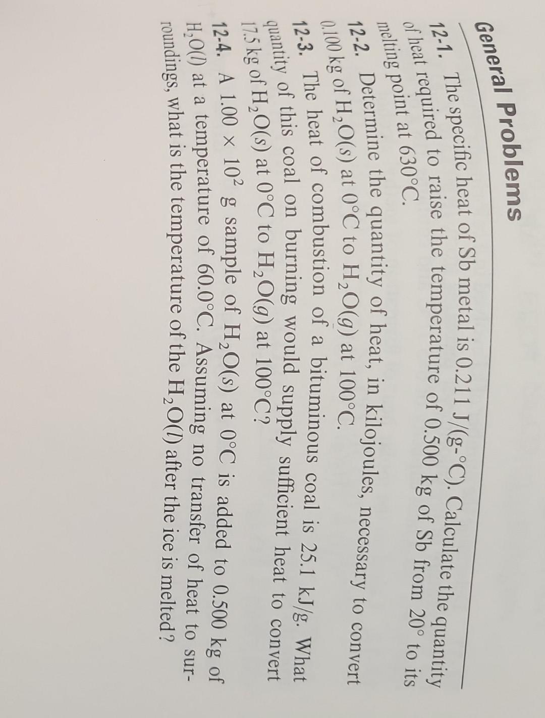 Solved 12-1. The specific heat of Sb metal is 0.211 | Chegg.com