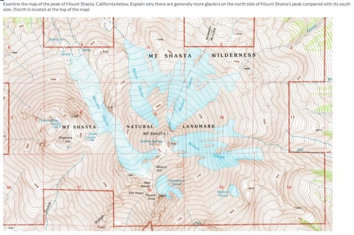 Solved Examine the map of the peak of Mount Shasta, | Chegg.com
