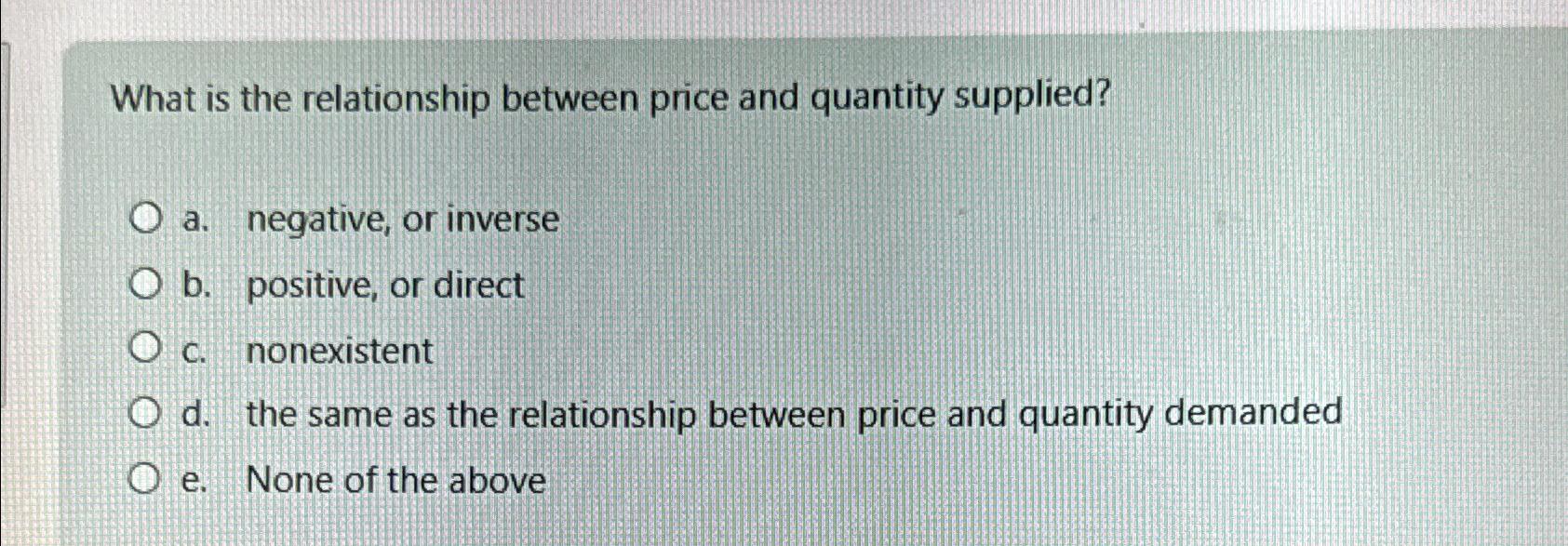 Solved What is the relationship between price and quantity | Chegg.com