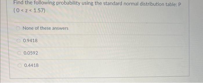 Solved Find the following probability using the standard | Chegg.com