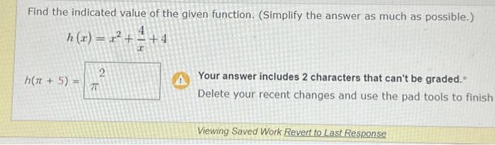 Solved Find the indicated value of the given function. | Chegg.com