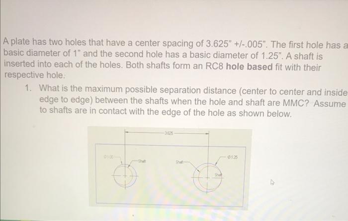 Solved A plate has two holes that have a center spacing of | Chegg.com