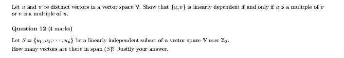 Let u ﻿and v ﻿be distinct vectors in a vector space | Chegg.com