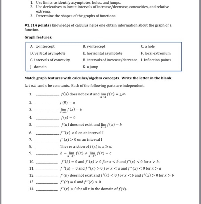 Solved 1. Use limits to identify asymptotes, holes, and | Chegg.com