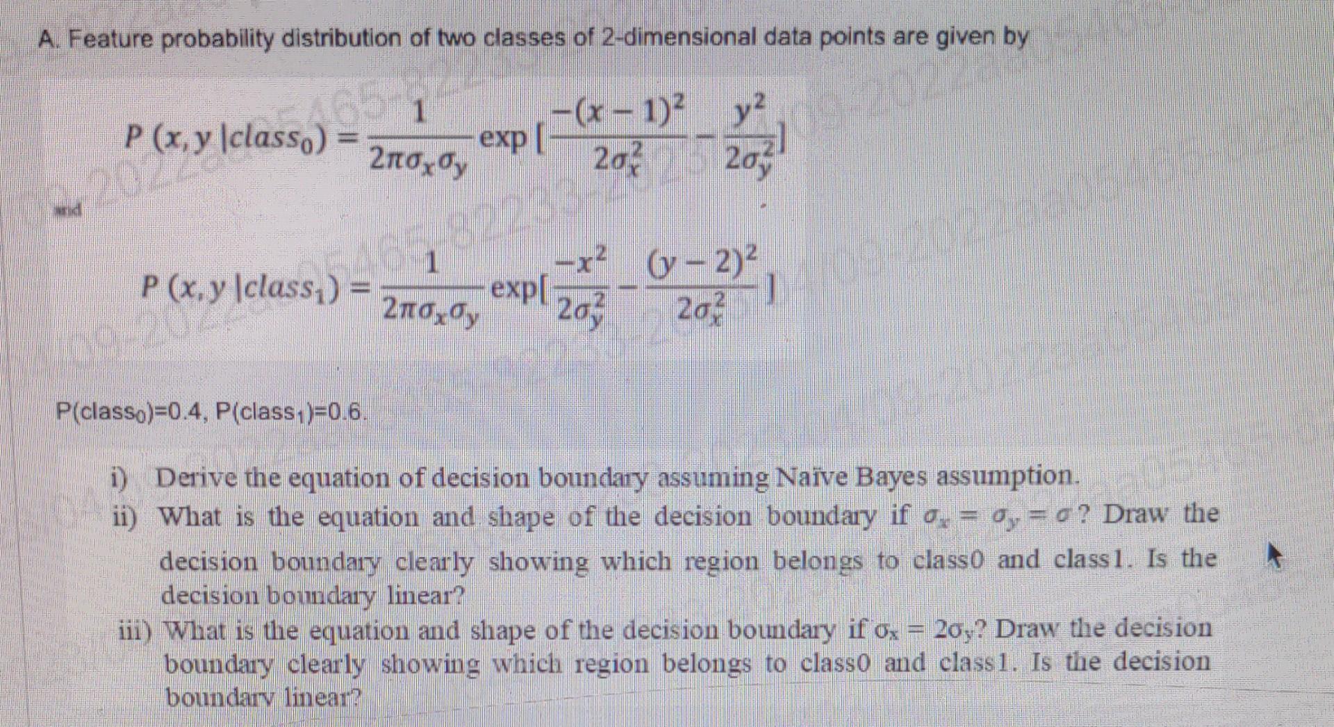 Solved A. Feature probability distribution of two classes of | Chegg.com