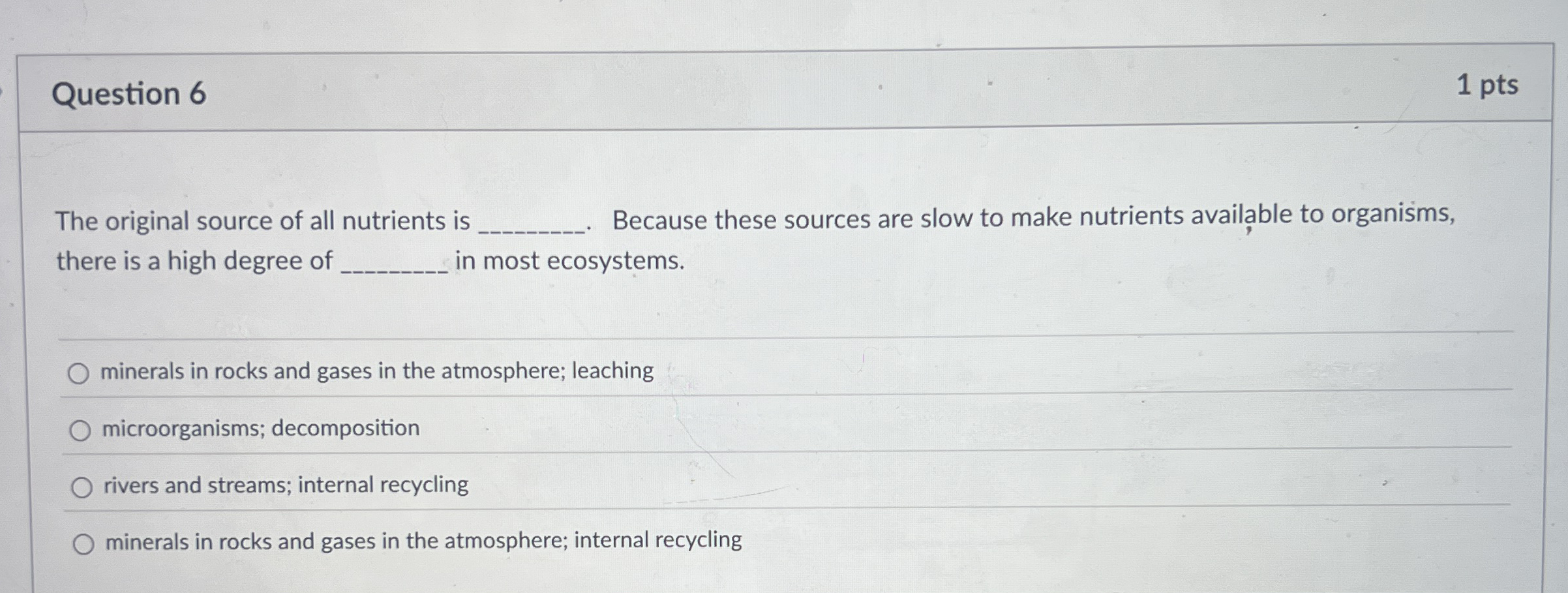Solved Question 61 ﻿ptsThe original source of all nutrients | Chegg.com
