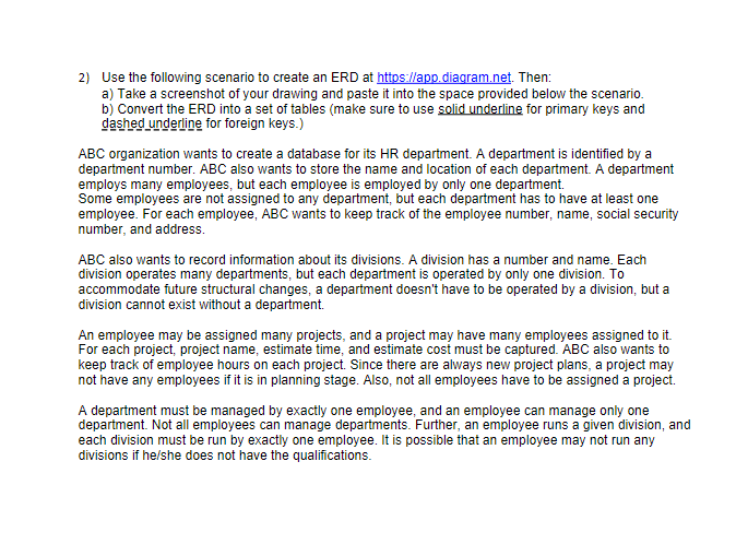 Solved Use the following scenario to create an ERD at | Chegg.com