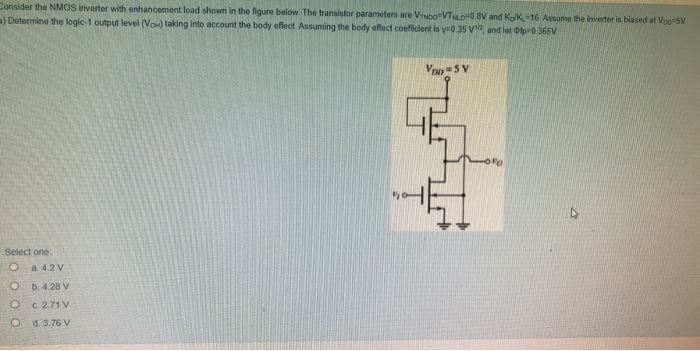 Solved Consider The Nmos Inverter With Enhancement Load