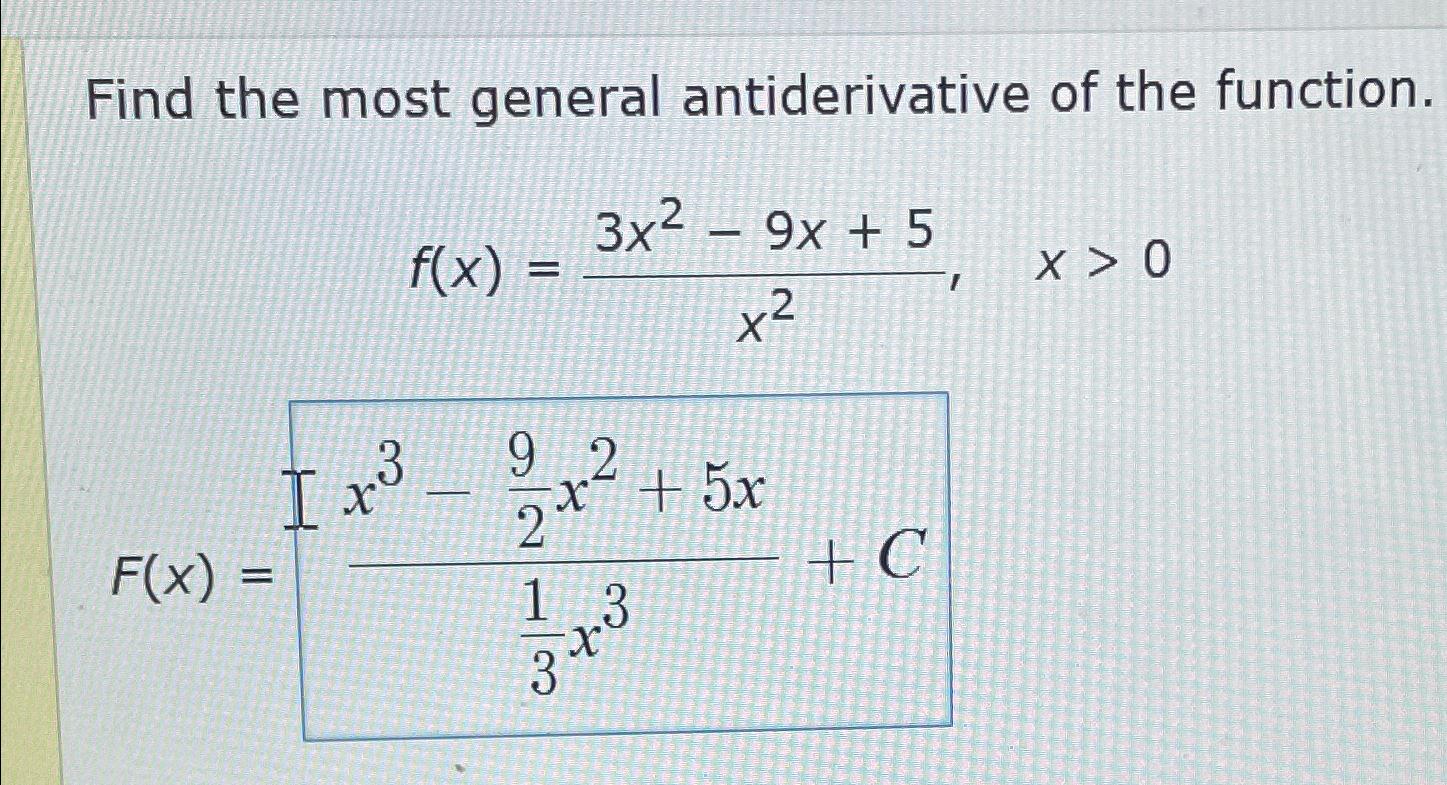 Solved Find the most general antiderivative of the | Chegg.com