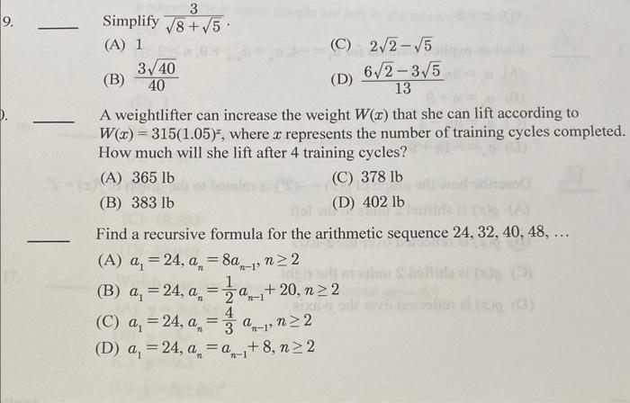 Solved Simplify 8+53. (A) 1 (C) 22−5 (B) 40340 (D) 1362−35 A | Chegg.com