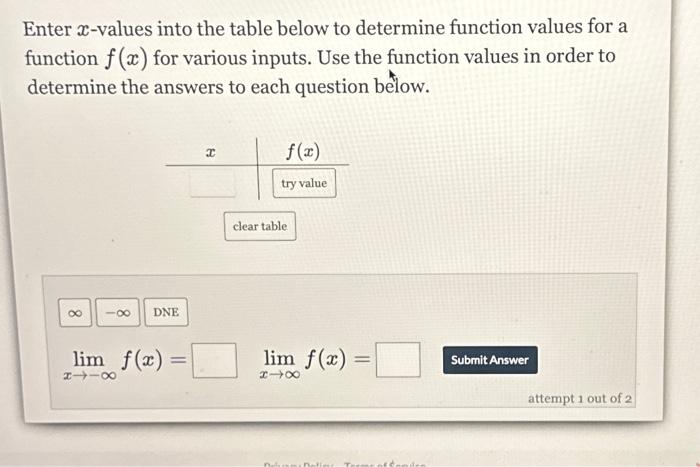 Enter x-values into the table below to determine | Chegg.com