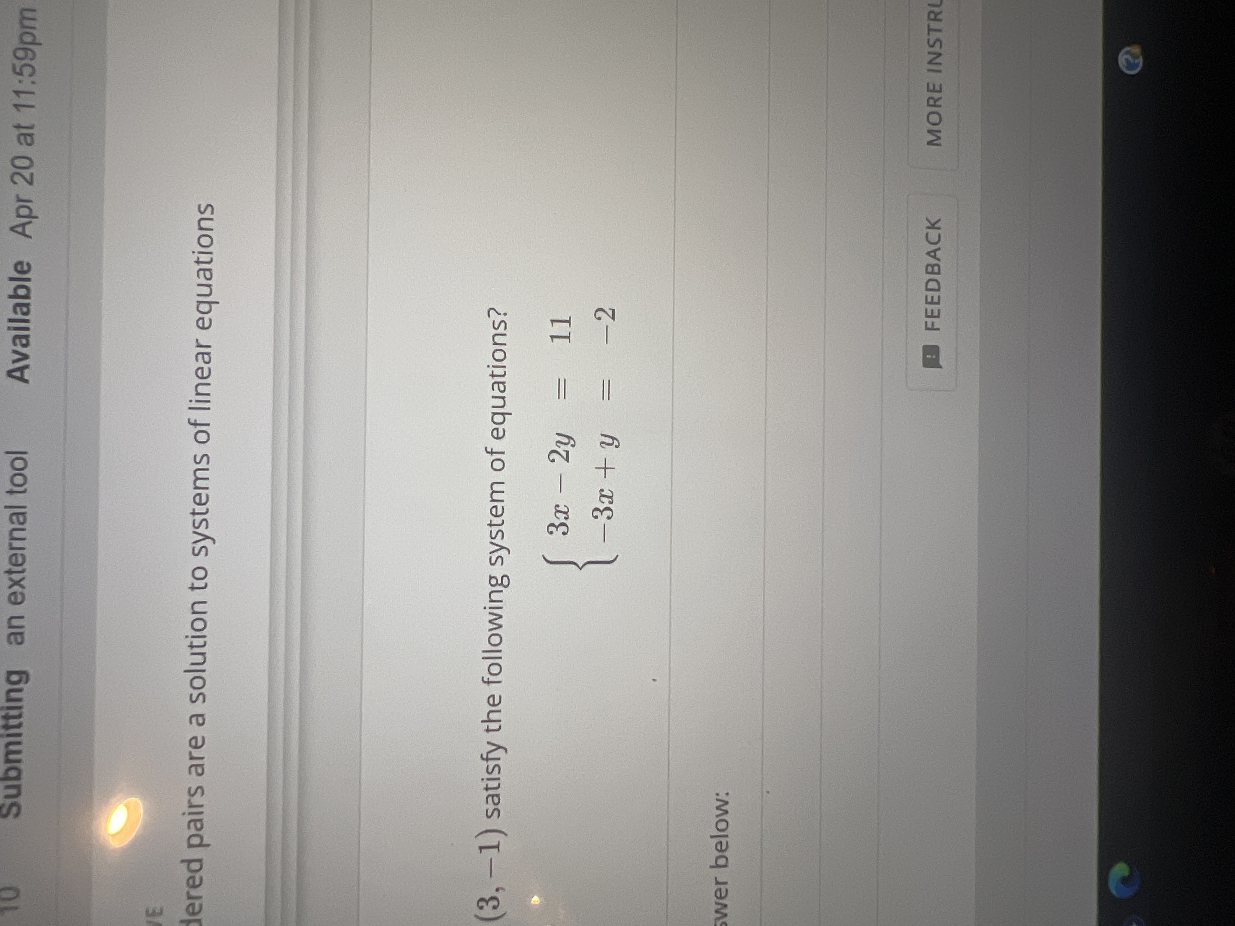 Solved (3,-1) ﻿satisfy the following system of | Chegg.com