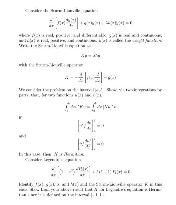 Solved Consider The Sturm Liouville Equation