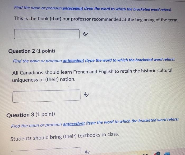 Find the noun or pronoun antecedent (type the word to | Chegg.com