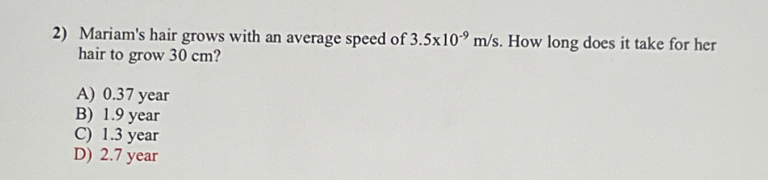 Solved Mariam's hair grows with an average speed of | Chegg.com