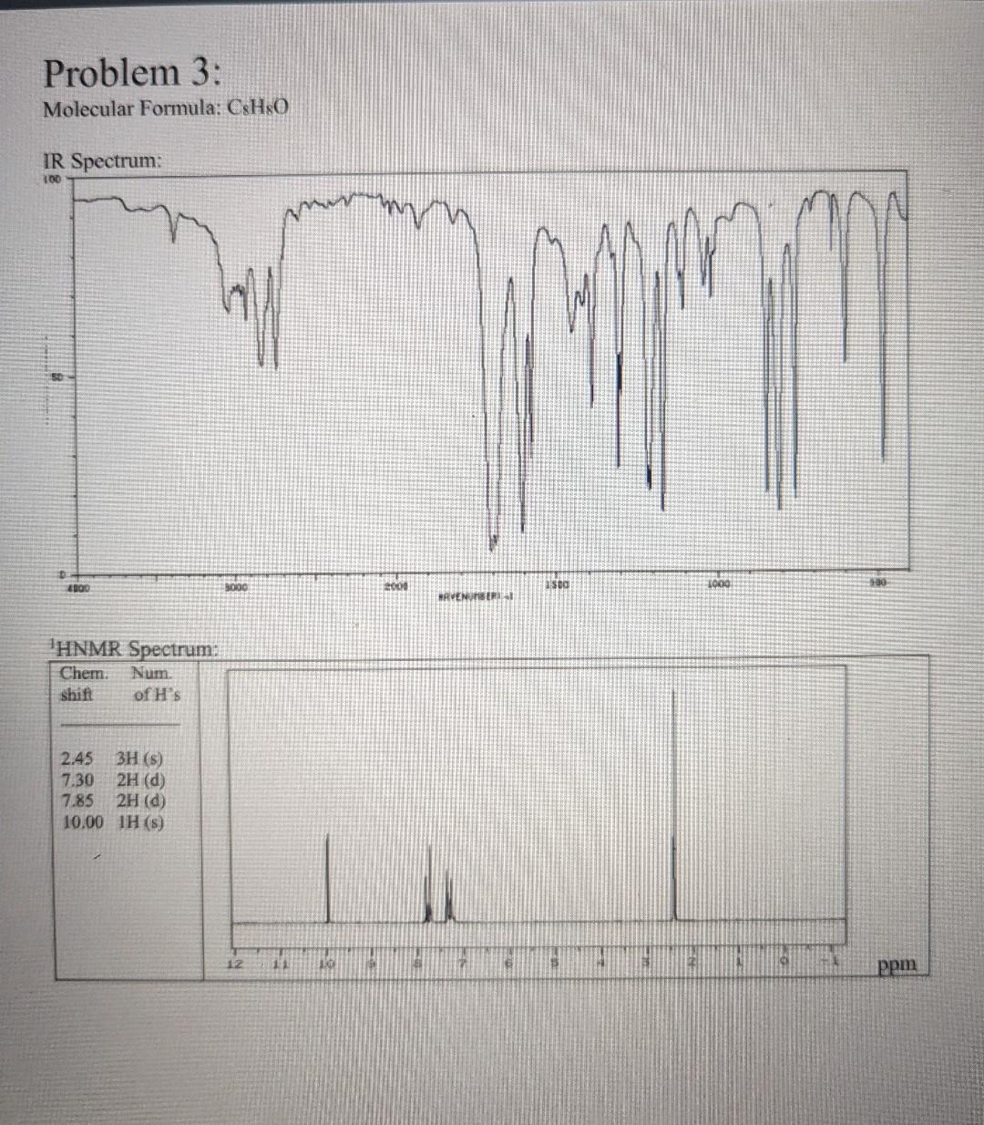 Solved Problem 3: Molecular Formula: C8H8O | Chegg.com
