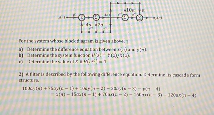 Solved w(n) x()*0.0* -4a 7a 10aa For the system whose block | Chegg.com