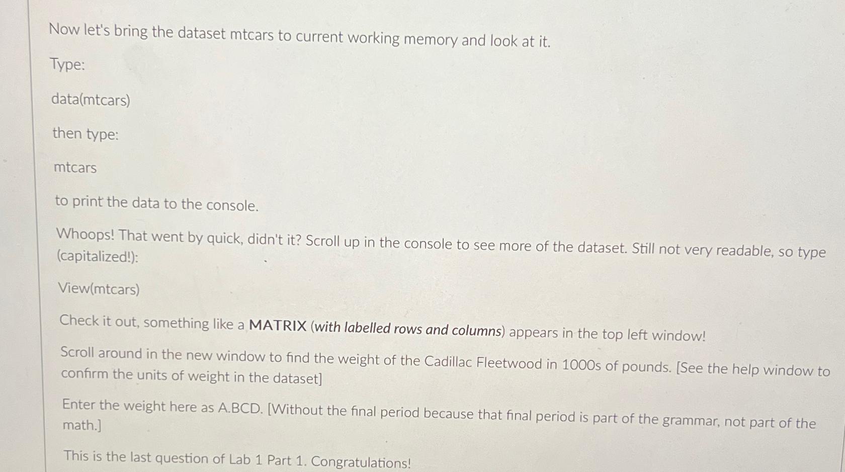 Solved Now let's bring the dataset mtcars to current working | Chegg.com