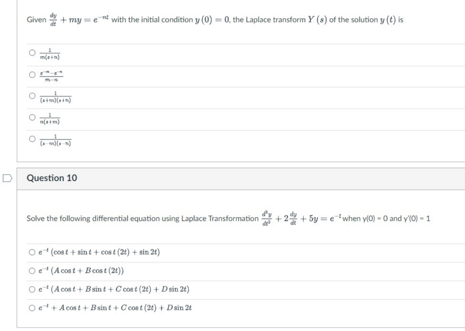 Solved Given dydt+my=e-nt ﻿with the initial condition | Chegg.com
