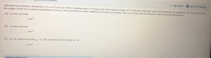 Solved Ask Your Teacher Calculate The Maximum Deceleration