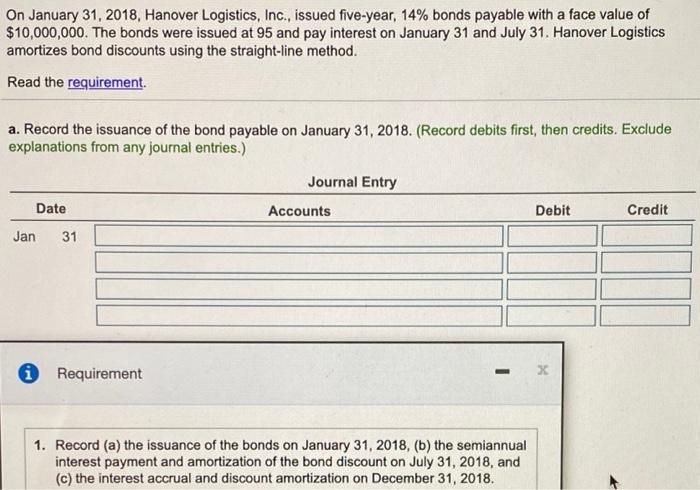 Solved On January 31, 2018, Hanover Logistics, Inc., issued | Chegg.com