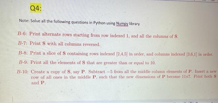 Solved Q4: Note: Solve all the following questions in Python | Chegg.com