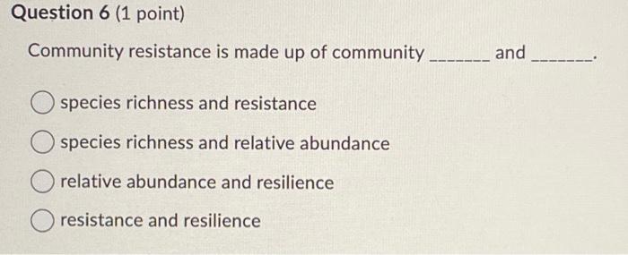 Solved Question 6 (1 point) Community resistance is made up | Chegg.com