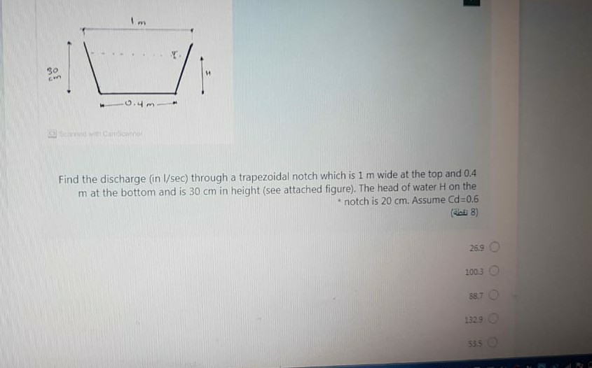 Solved cm 0.4m Coll Find the discharge (in l/sec) through a | Chegg.com