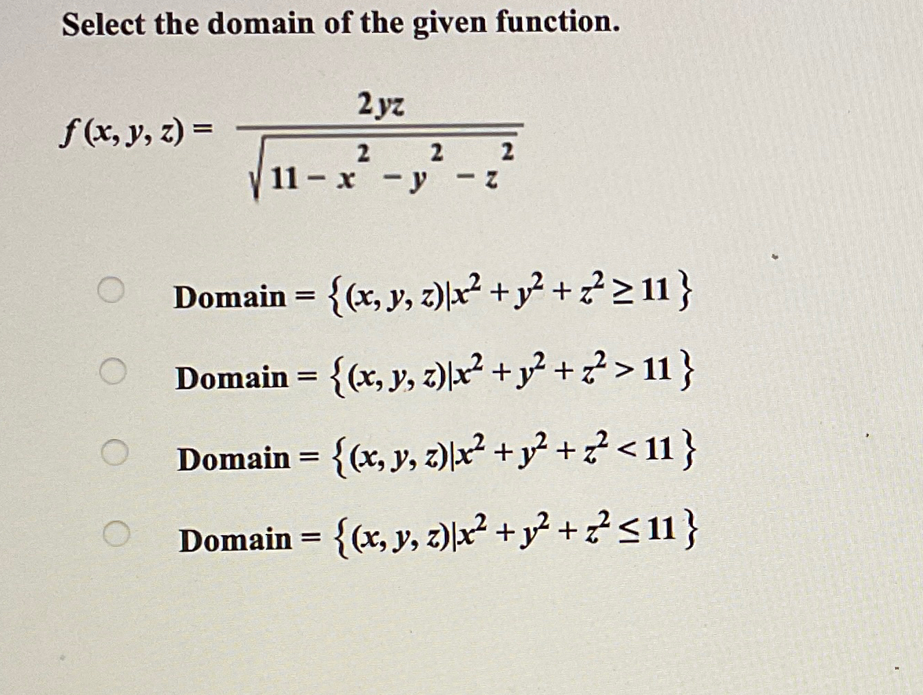 Solved Select the domain of the given | Chegg.com