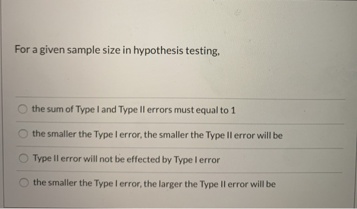 Solved For a given sample size in hypothesis testing, O the | Chegg.com