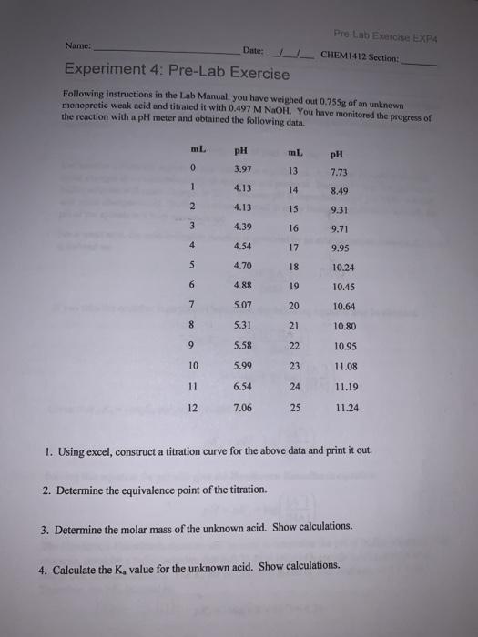 Solved Roport Sheet for EXP4 CHEM 1412 Section: Namo: Date: | Chegg.com