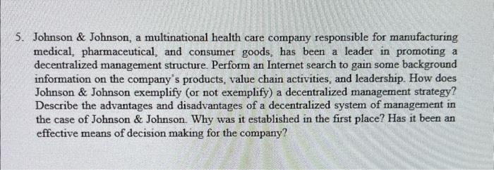 Solved Johnson \& Johnson, a multinational health care | Chegg.com