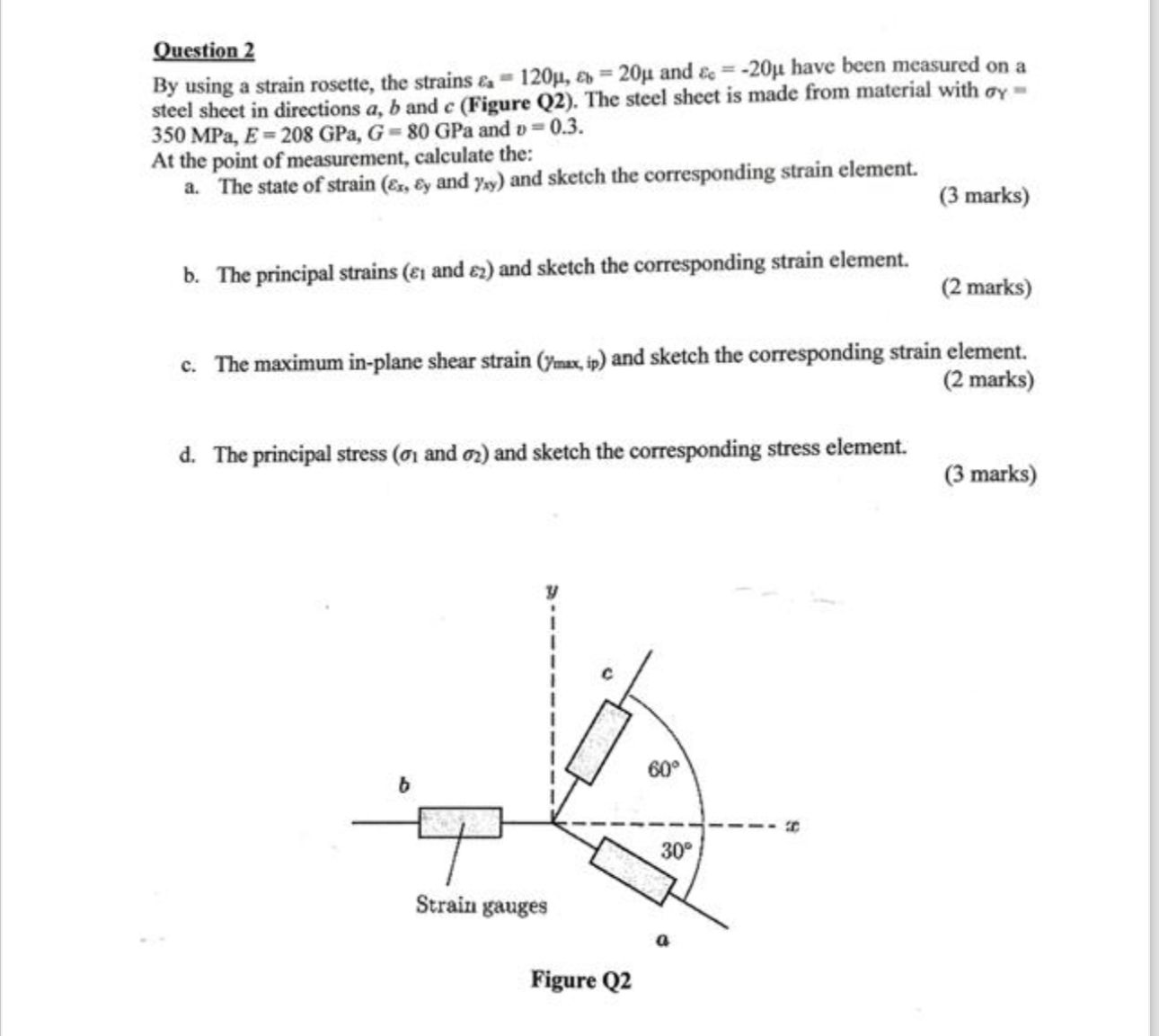 Solved Question 2By using a strain rosette, the strains | Chegg.com